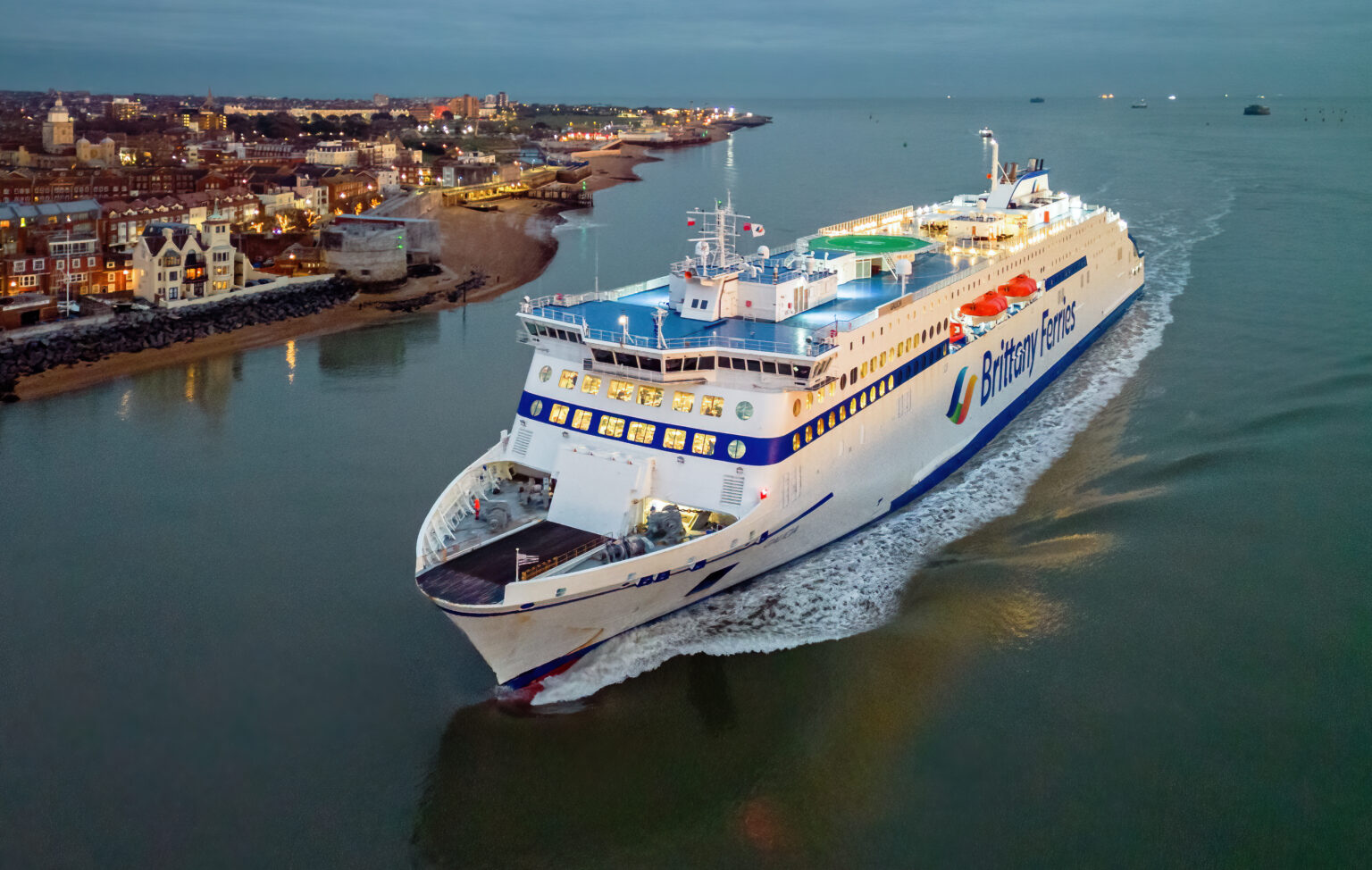 Galicia entering Portsmouth port – dusk – Brittany Ferries