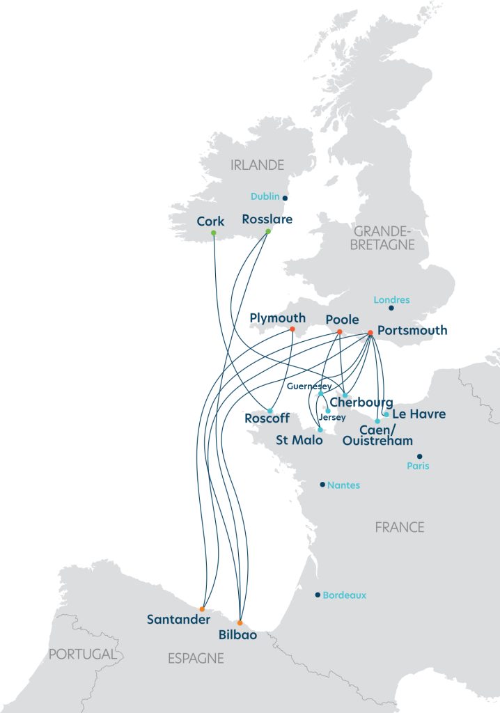 Carte des lignes / route map Brittany Ferries – Brittany Ferries